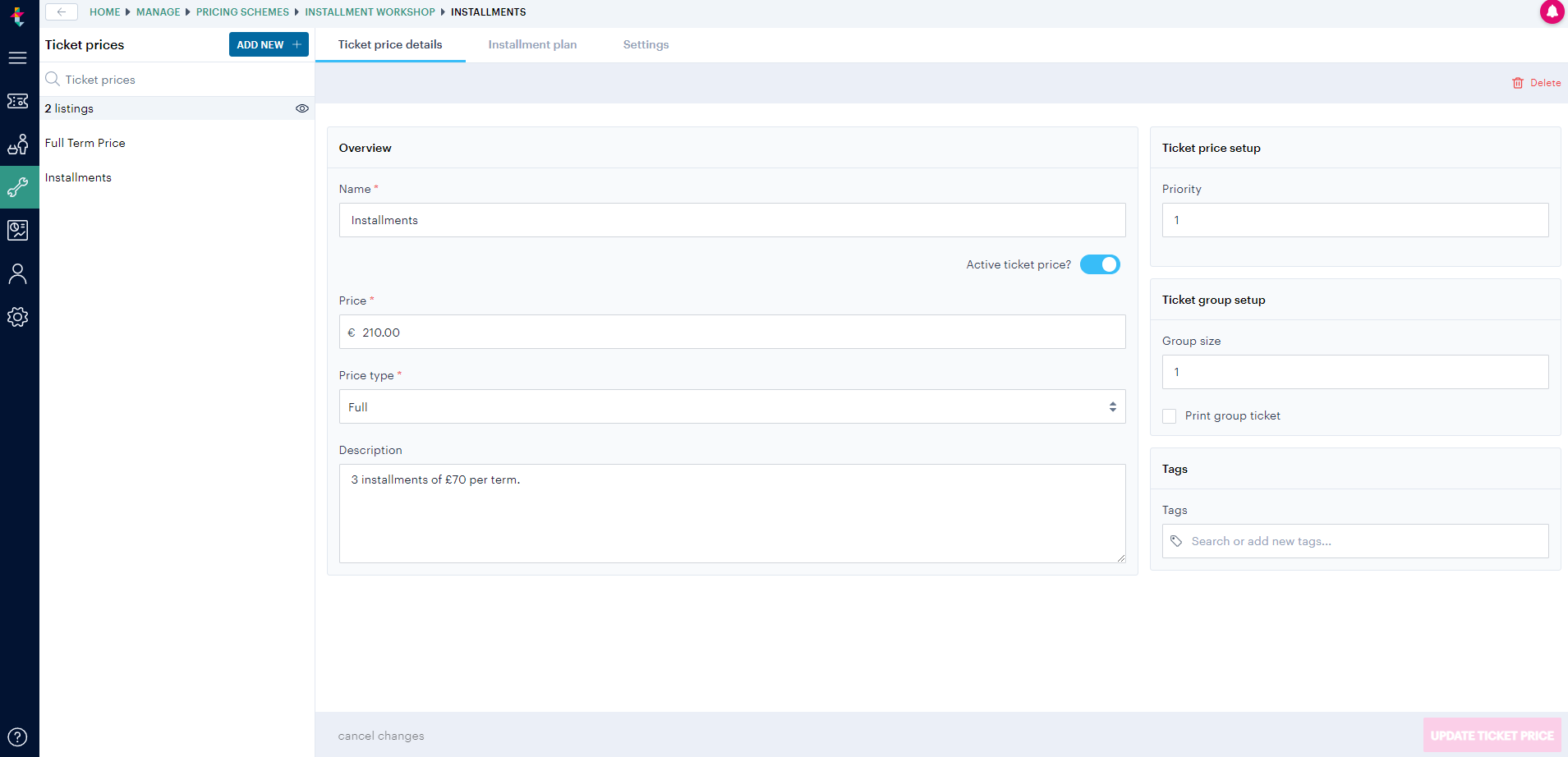How to set up Instalment plans for tickets – Ticketsolve Help Centre