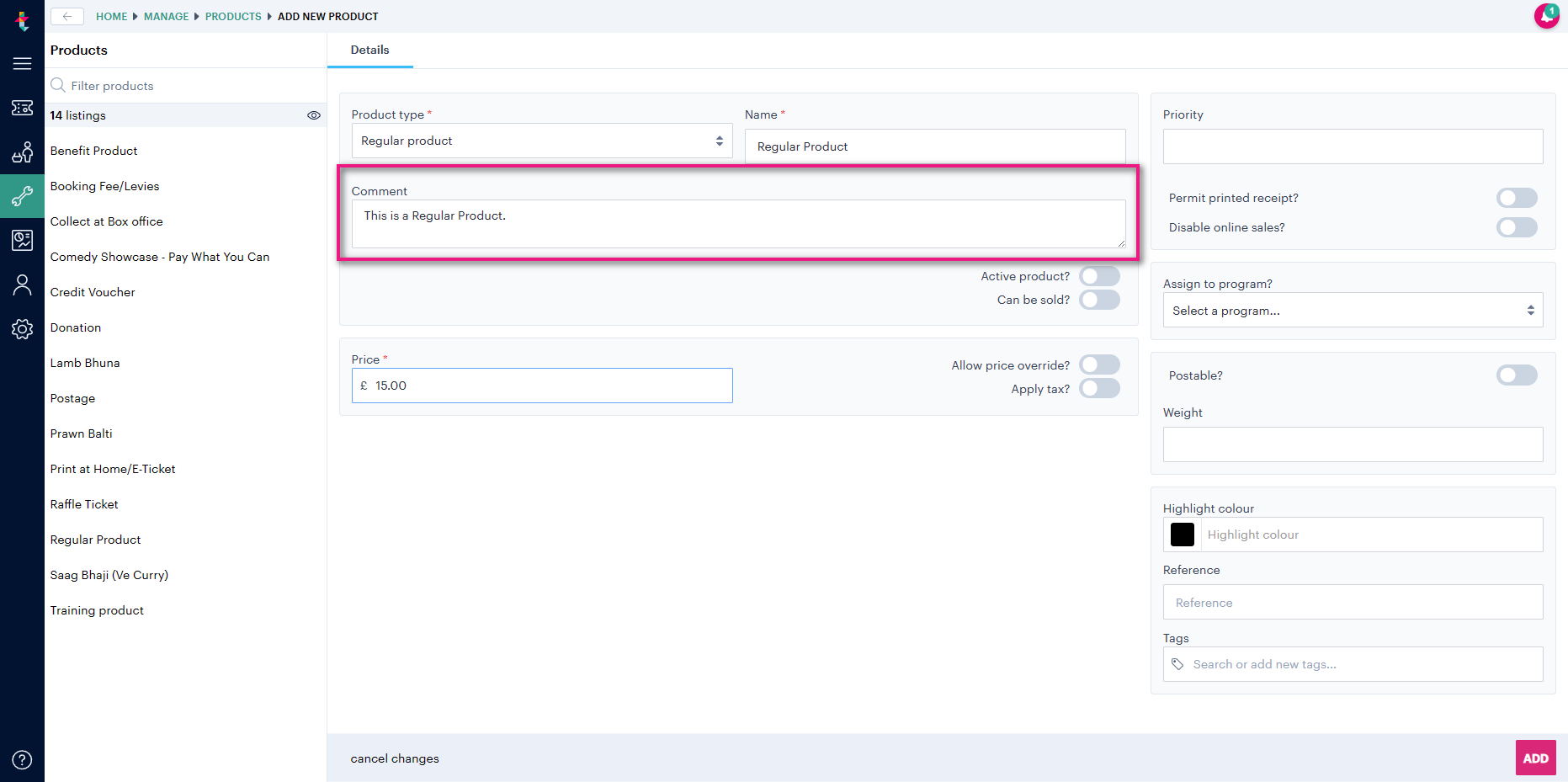 How to create a regular product – Ticketsolve Help Centre