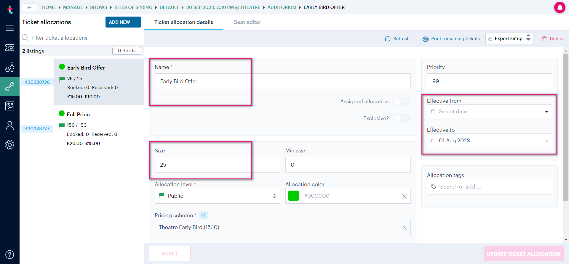 How to set up early bird offers – Ticketsolve Help Centre
