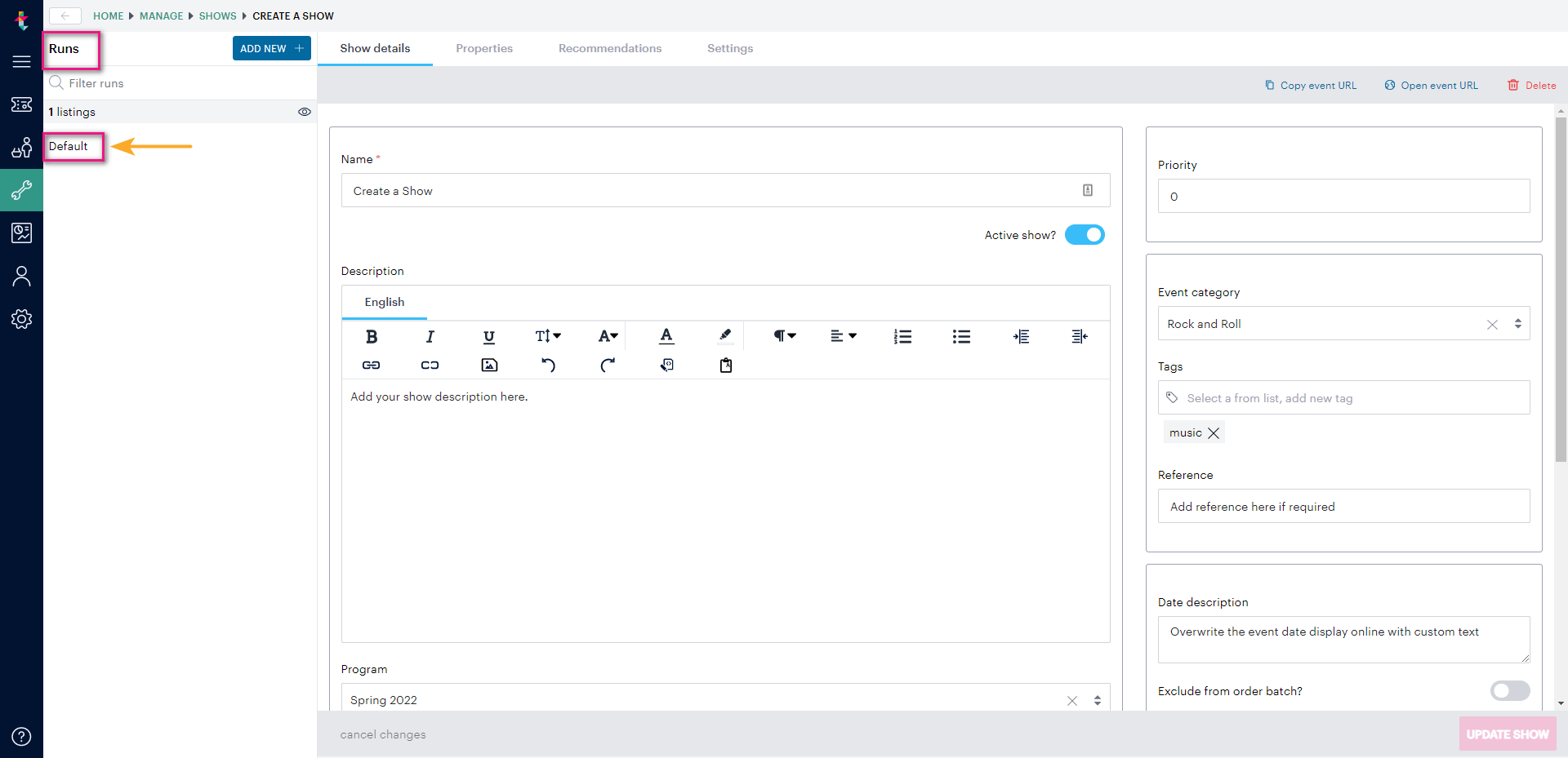 How to create a Show – Ticketsolve Help Centre