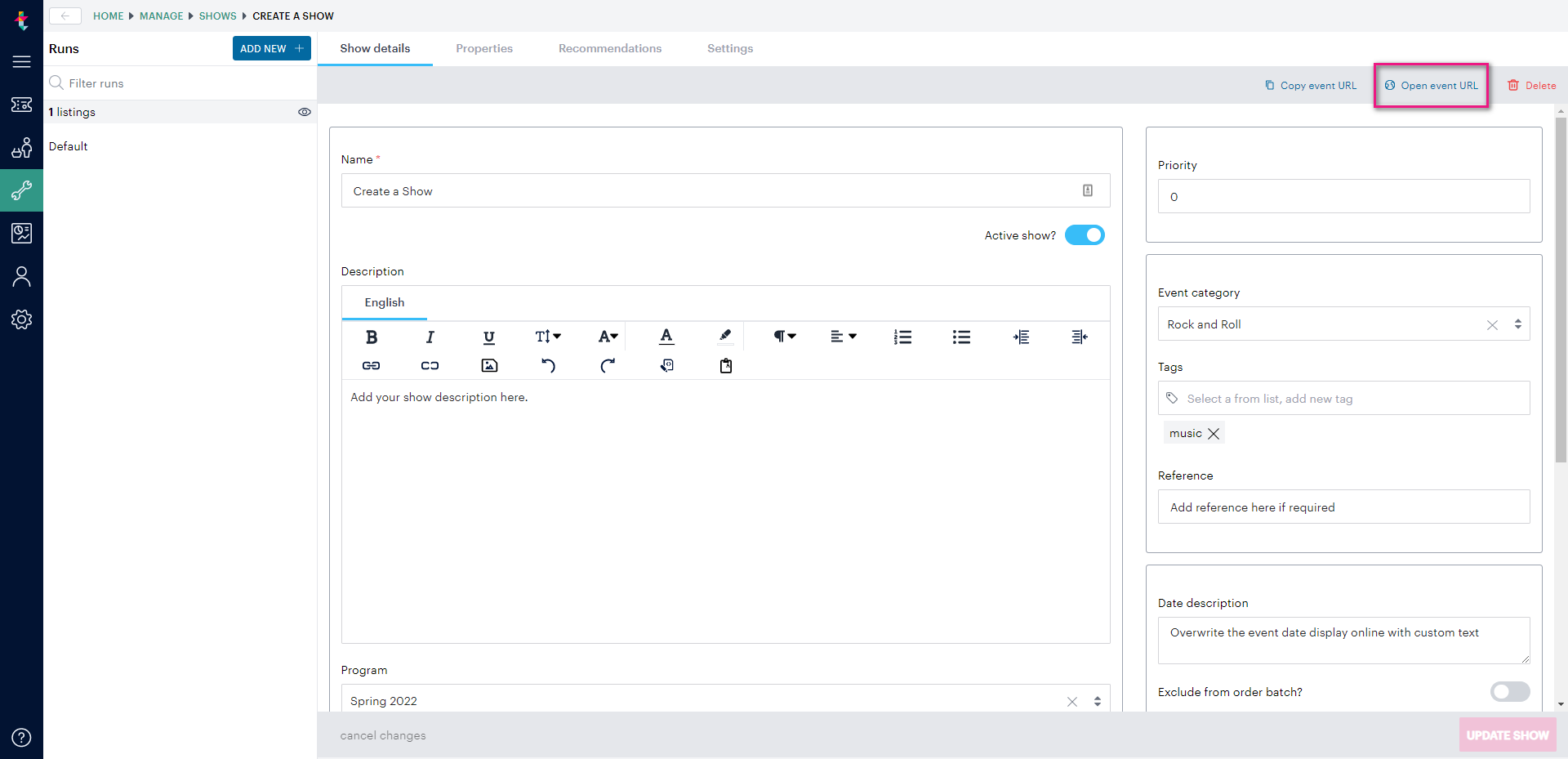 How to create a Show – Ticketsolve Help Centre