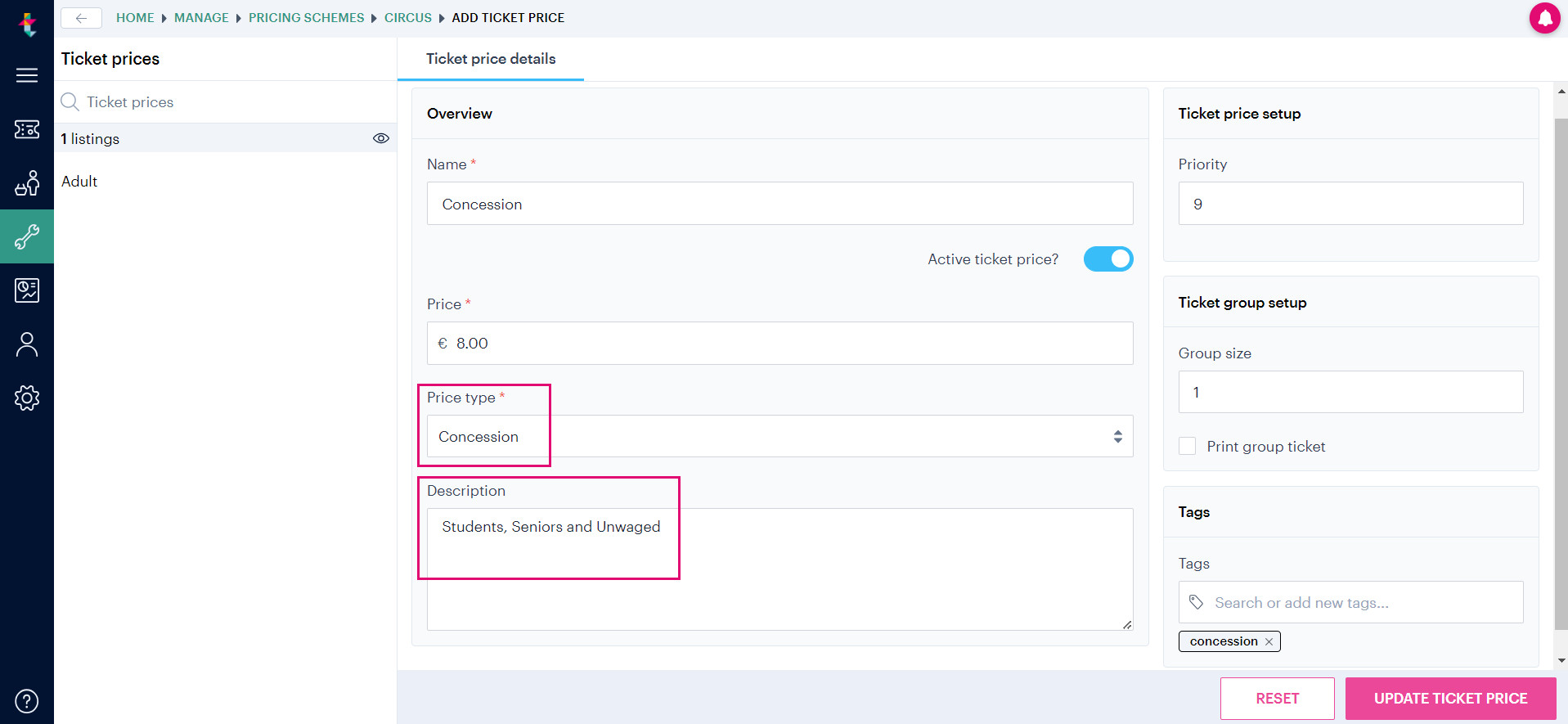 Pricing Schemes and Ticket Prices – Ticketsolve Help Centre