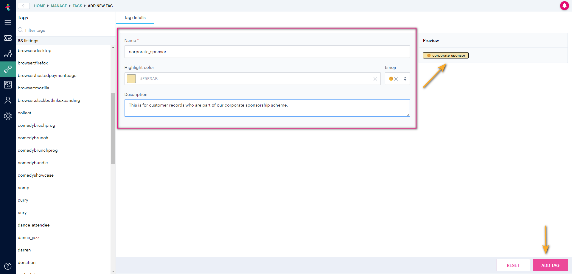 Managing Tags in Ticketsolve – Ticketsolve Help Centre