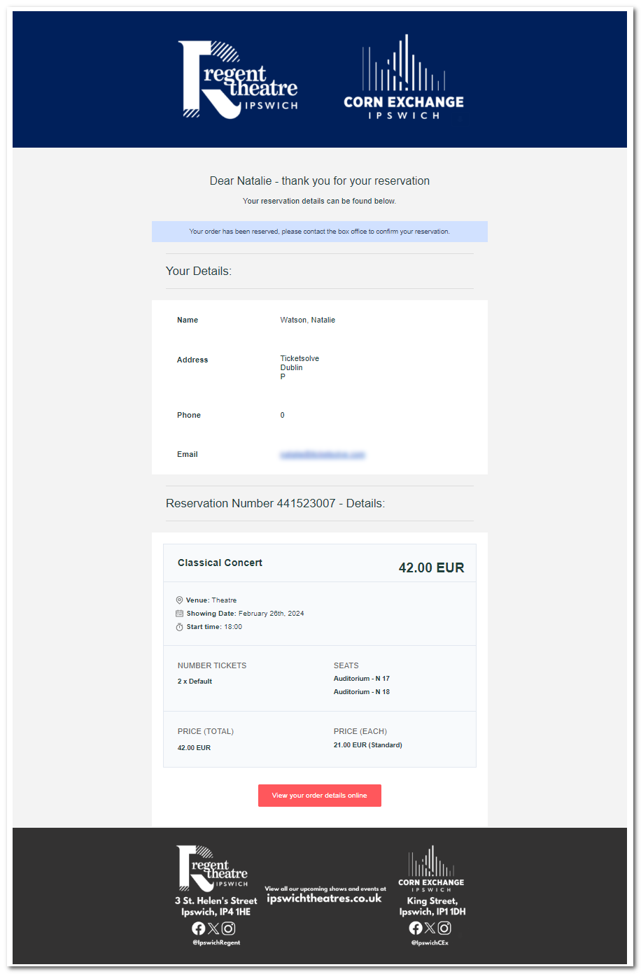 Sending an email when an order is Reserved – Ticketsolve Help Centre