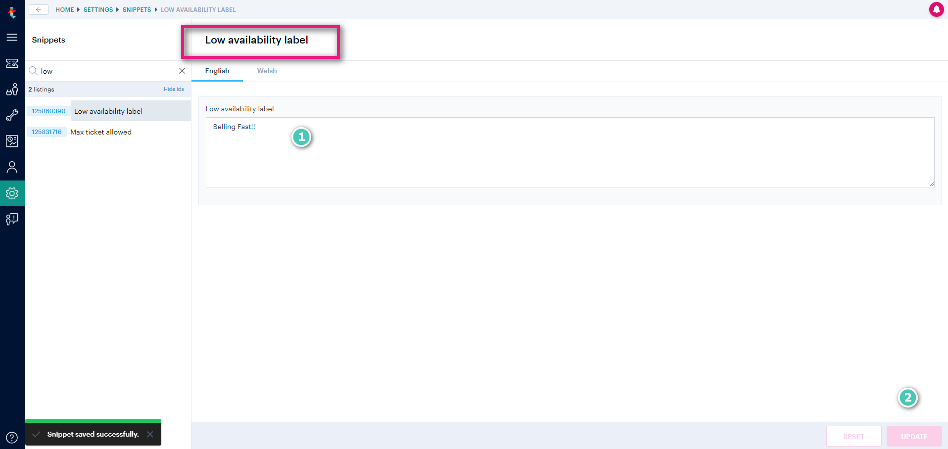 Low Availability Indicator – Ticketsolve Help Centre