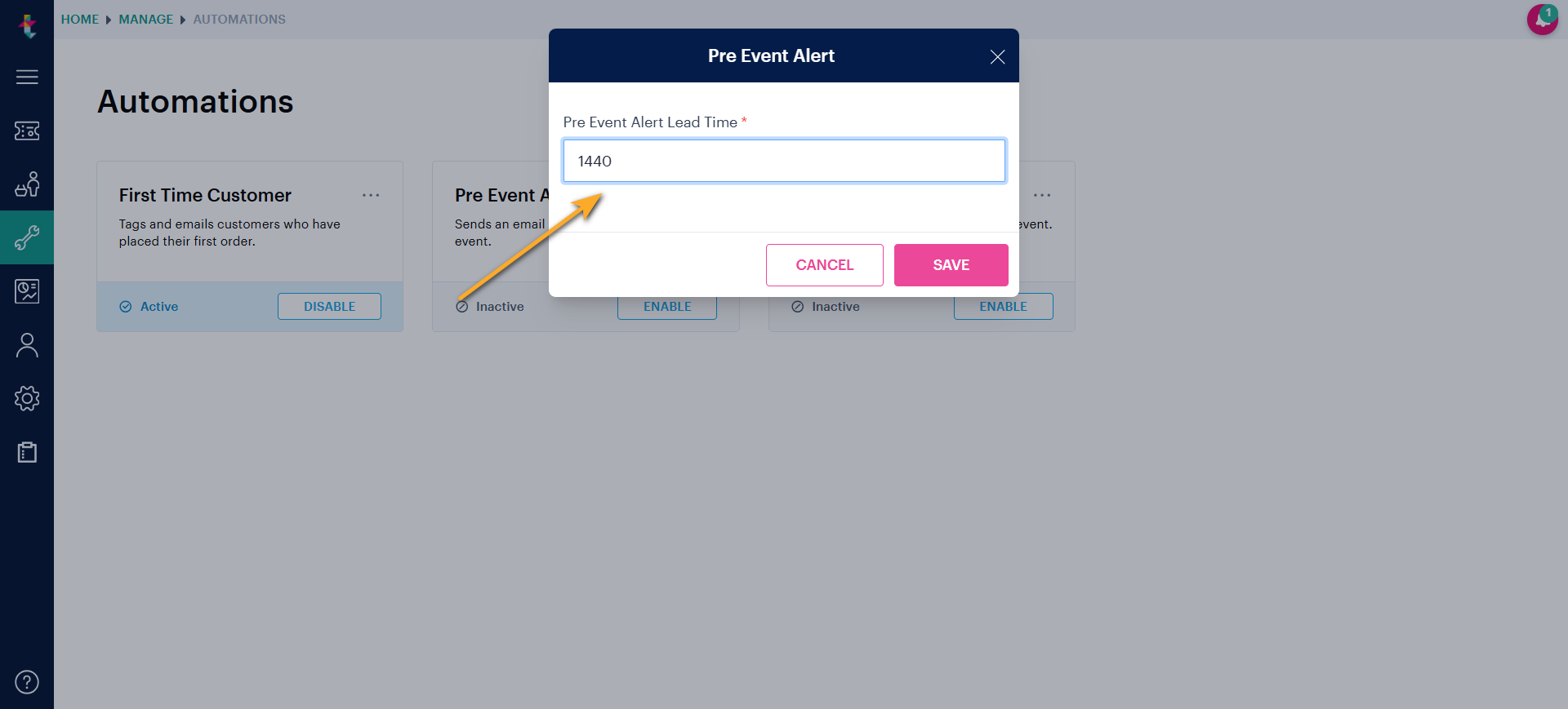 How to set up the Pre-Event Alert Automation – Ticketsolve Help Centre
