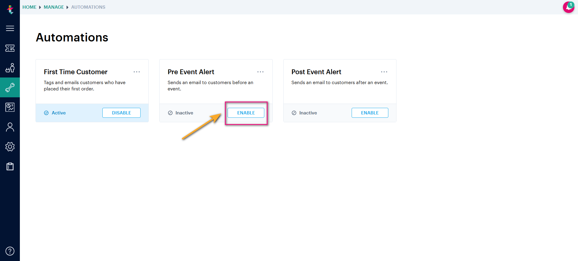 How to set up the Pre-Event Alert Automation – Ticketsolve Help Centre