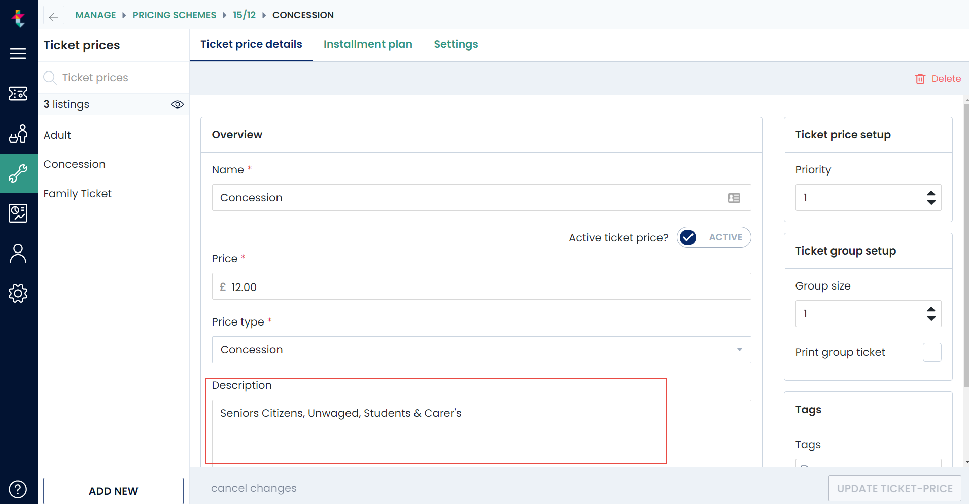Pricing Schemes and Ticket Prices – Ticketsolve Help Centre