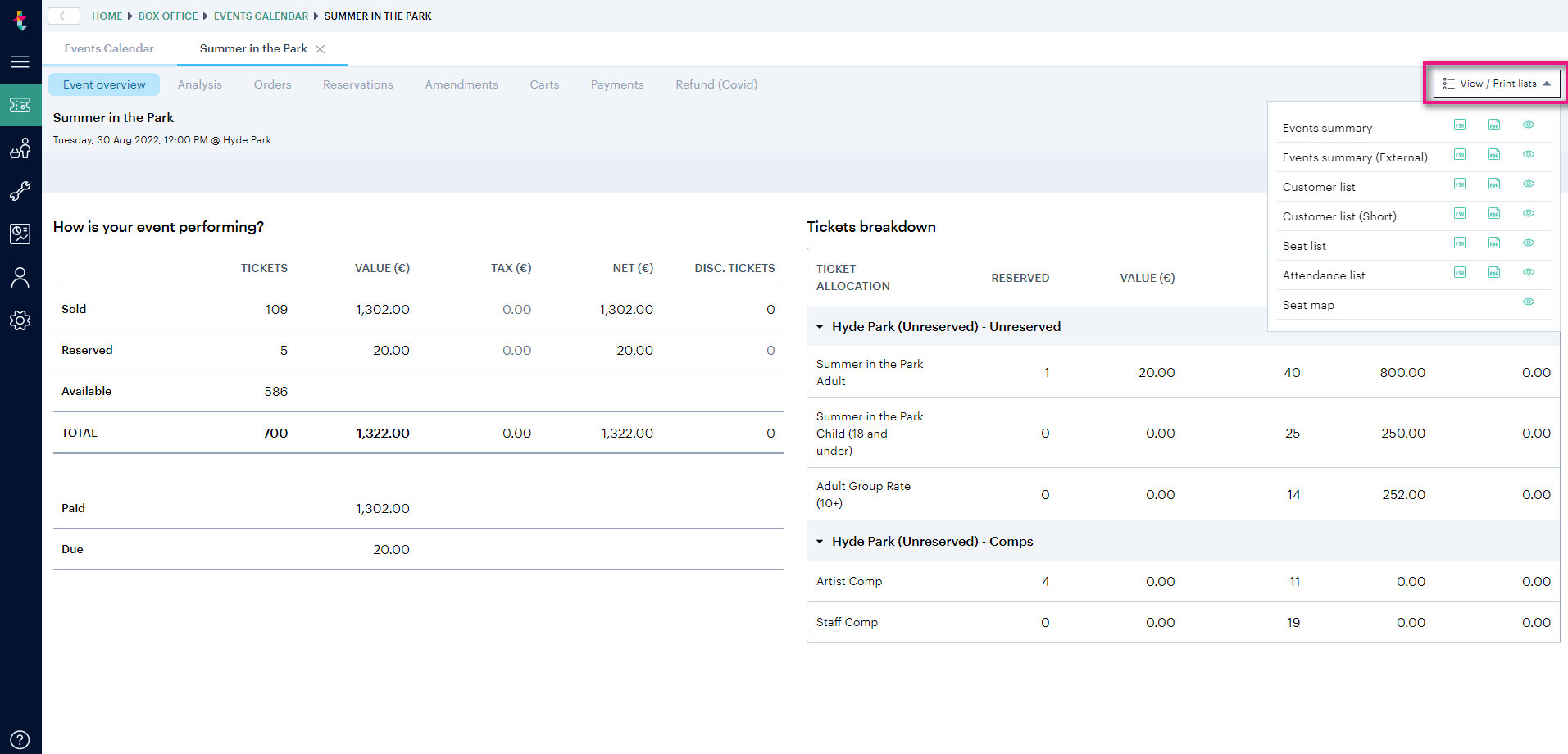 Events Dashboard – Ticketsolve Help Centre